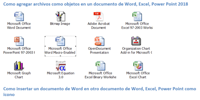 Como agregar archivos como objetos en un documento de Word, Excel ...