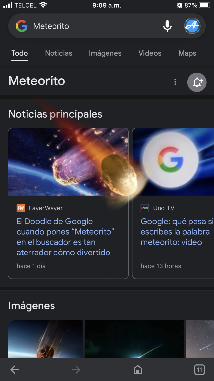 Prueba lo que pasa si escribes Meteorito en Google - Angellomix